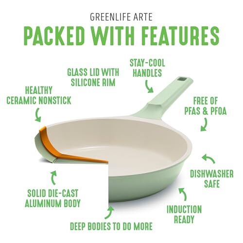 Arte 8 Piece Ceramic Nonstick Cookware Pots 8 Piece Cookware Set Sage ...