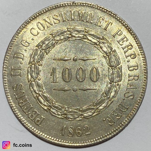 BRAZIL - 1000 Reis 1862 MS (Rio de Janeiro) - Silver Coin - @fc.coins ...