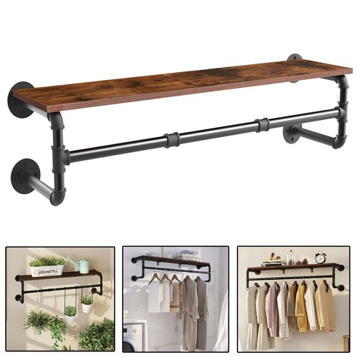 40IN Pipe Clothes Rail Wall Mounted Garment Hanging Rack Wardorbe with ...