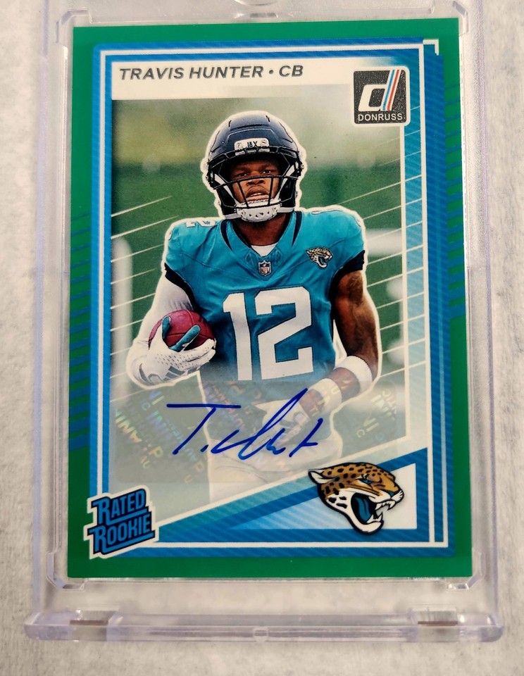 Travis Hunter 2025 Panini Donruss Green Rated Rookie #301 AUTO Jaguars ...