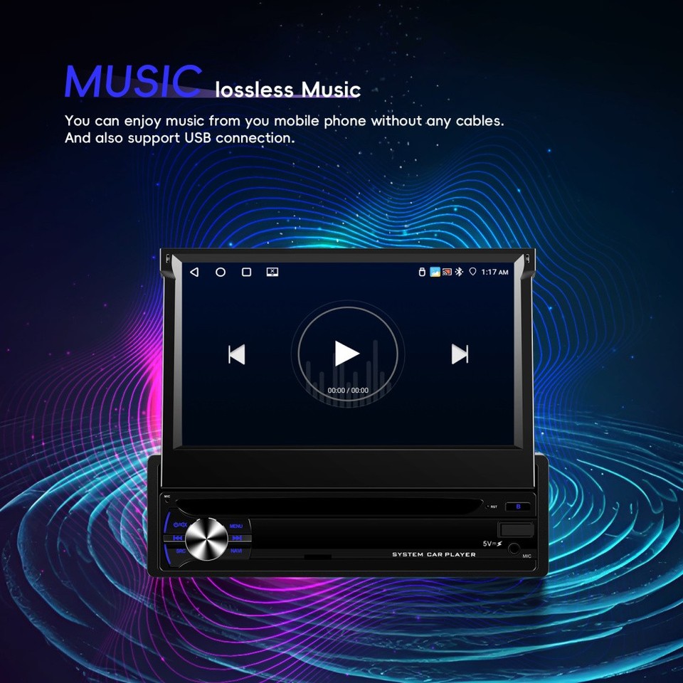 7" Single 1 DIN Car Stereo Flip Out Touch Screen Radio Apple Carplay ...