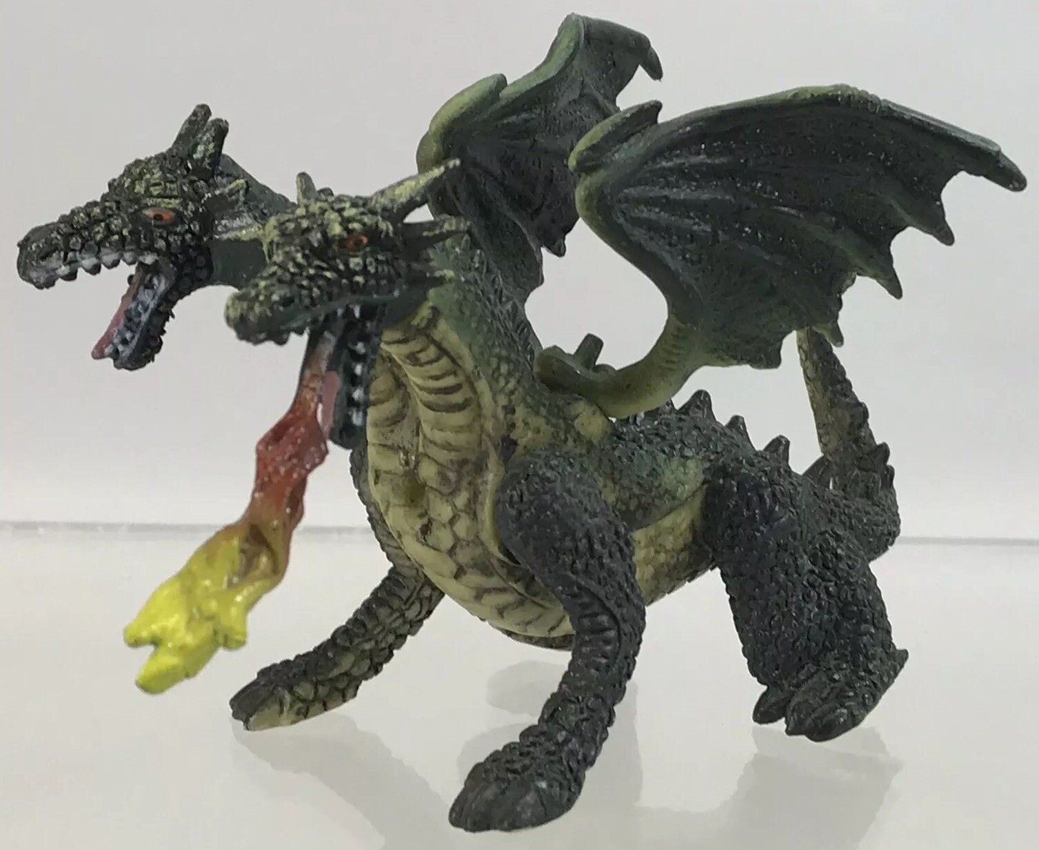 Two 2 Headed Fire Breathing Medieval Green Dragon Figurine Figure ...