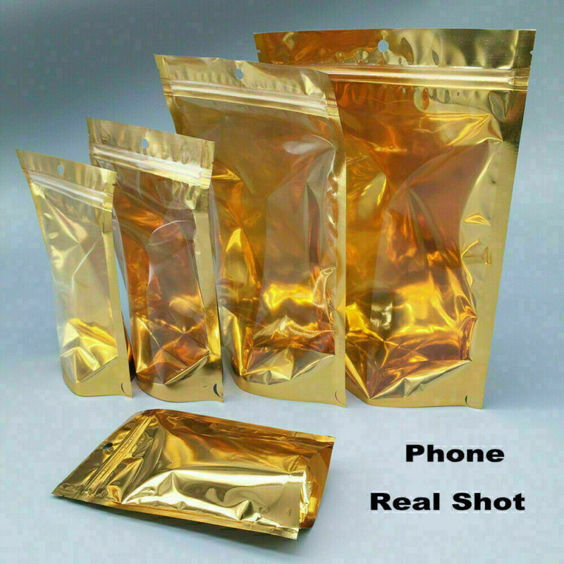 Mylar Foil Bag Stand Up Aluminum Gold Clear Retail Seal Self Package ...