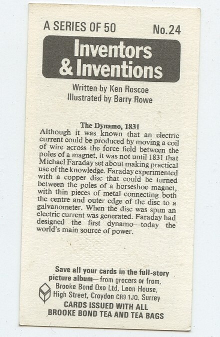 1975 Brooke Bond Tea Cards Inventors & Inventions #24 The Dynamo 1831 ...