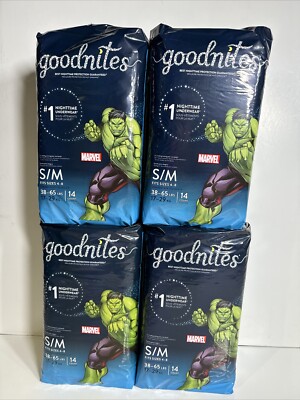 Goodnites Nighttime Marvel Hulk Underwear Size S/M - 14 ct Lot Of 4 E ...