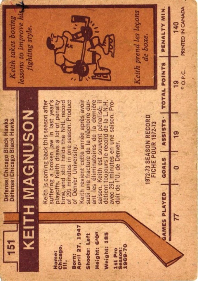 KEITH MAGNUSON 1973-74 OPC O PEE CHEE Hockey #151 50% OFF ENTIRE STORE ...