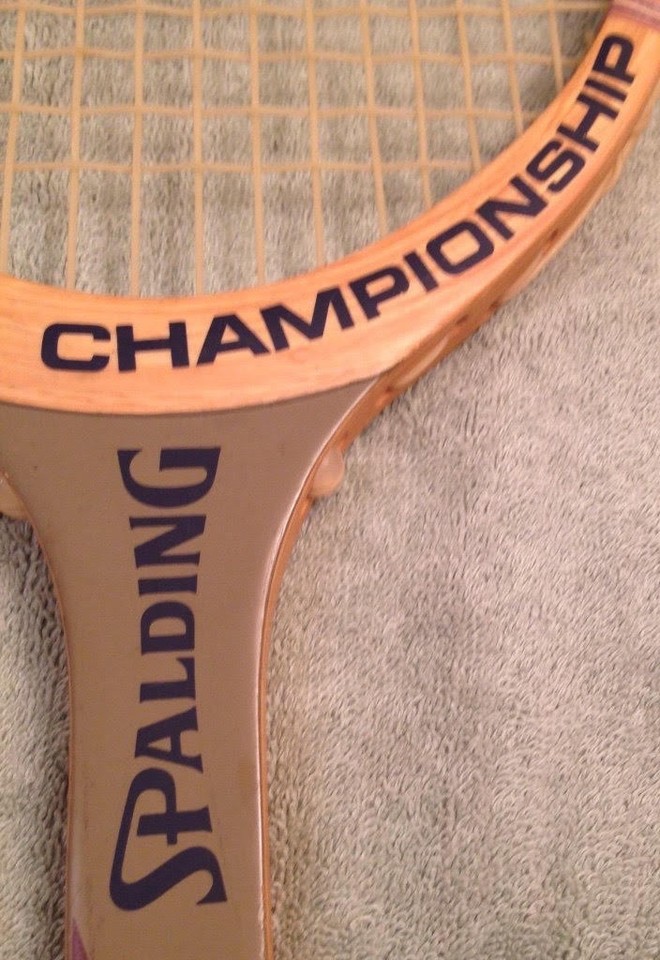 Vintage Spalding Championship Tennis Racket Black Brown Ball Net Court ...