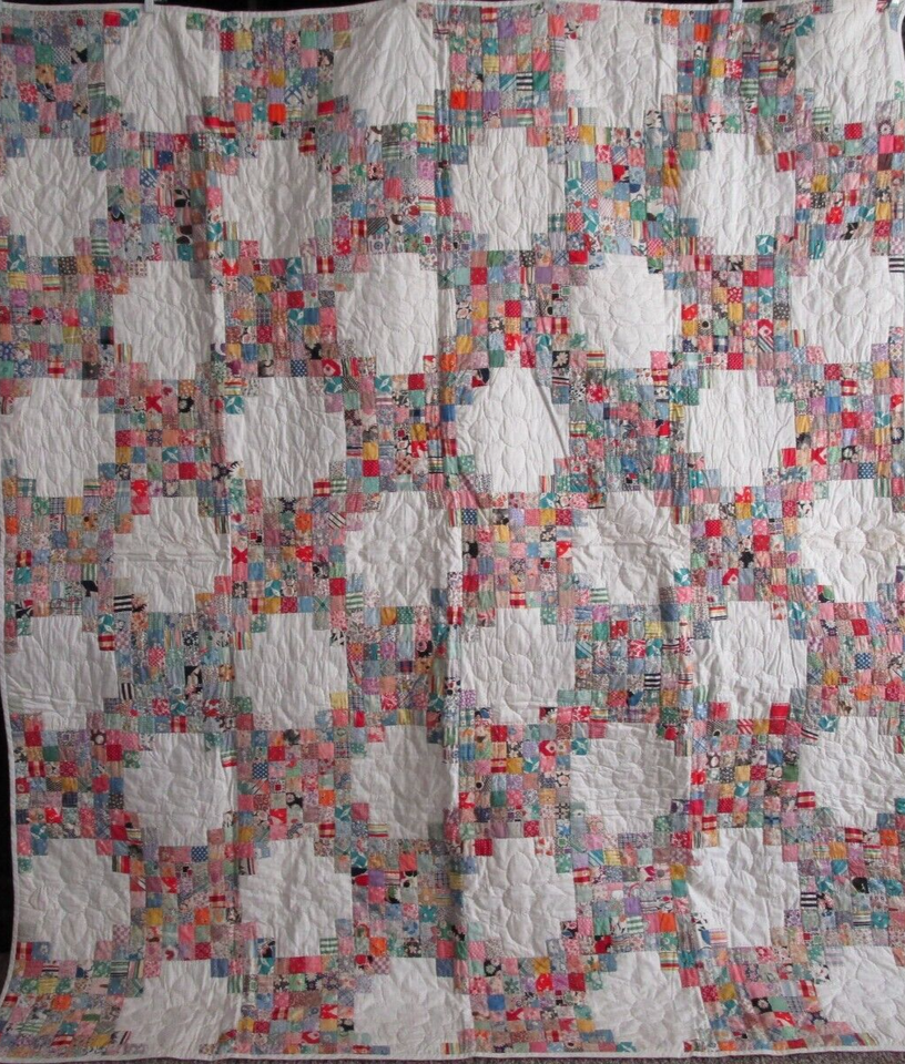 VINTAGE POSTAGE STAMP QUILT, 1930'S-40S, Feedsacks Never Used! 76 X 82 ...