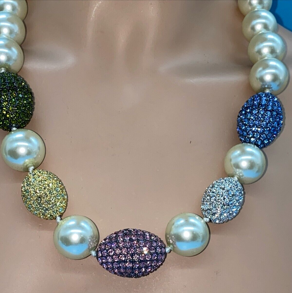 Joan Boyce JB Large Round Faux Pearl Multi-Color Pave' Egg Crystal ...