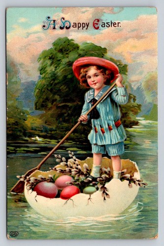 c1910 Fantasy Girl Rows Egg Shell Boat Germany Easter P822 | eBay