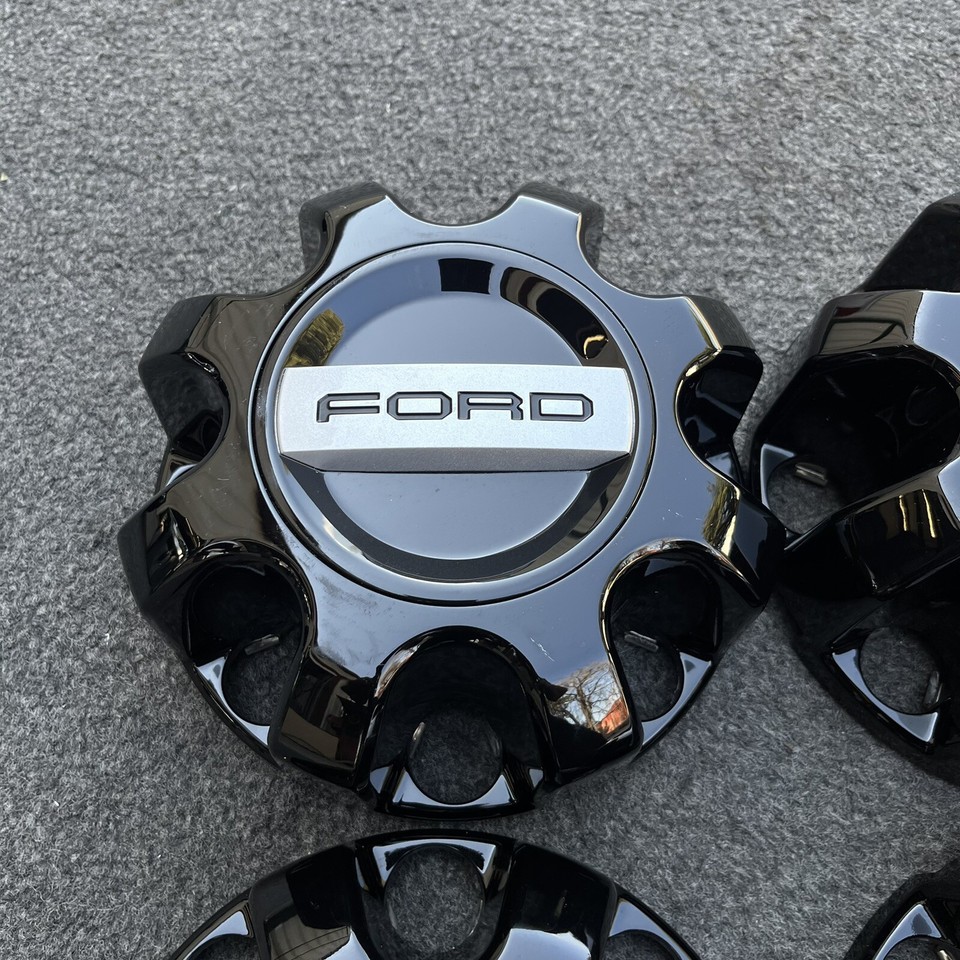 SET (4) CENTER CAPS FORD F-250 F-350 SRW 2017-2025 OEM BLACK HC3C1-A096 ...