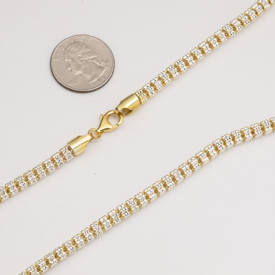 5mm Two-Tone Ice Link Chain 14K Yellow Gold-Plated Silver 925 Italy | eBay