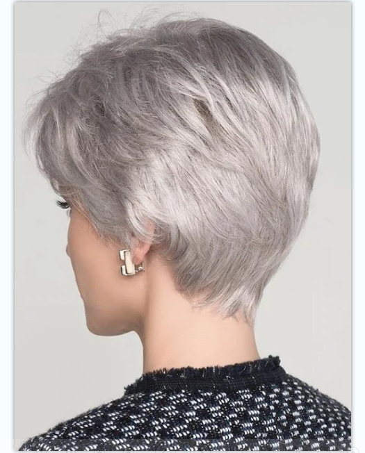 Fashion Silver Gray Synthetic Wig Short Pixie Cut Hair With Bangs No ...