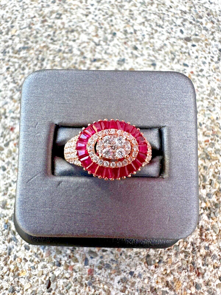 Effy 14K Rose Gold Ruby 1-5/8cttw & Diamond 5/8cttw Baguette Cluster ...