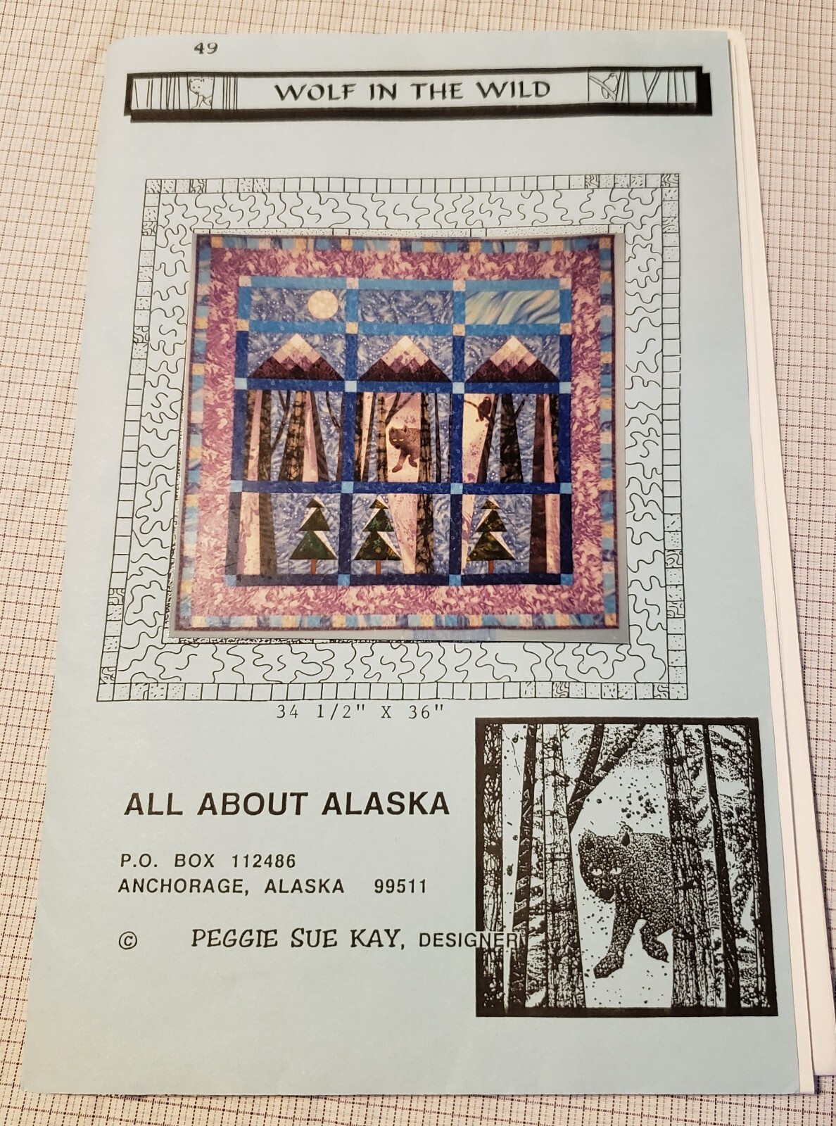 Wolf in the Wild Quilt Pattern Moon Wolf Trees Mountians Outdoors 34 1/ ...