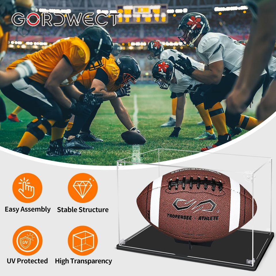 Football Display Case, UV Protected Clear Acrylic Box for Football Fans ...