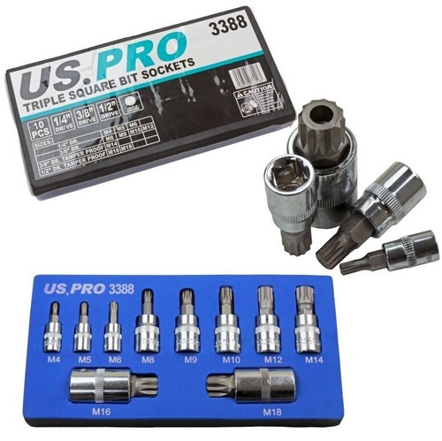 US PRO MULTI SPLINE BIT SOCKET SET 12 point triple square M4 to M18 ...