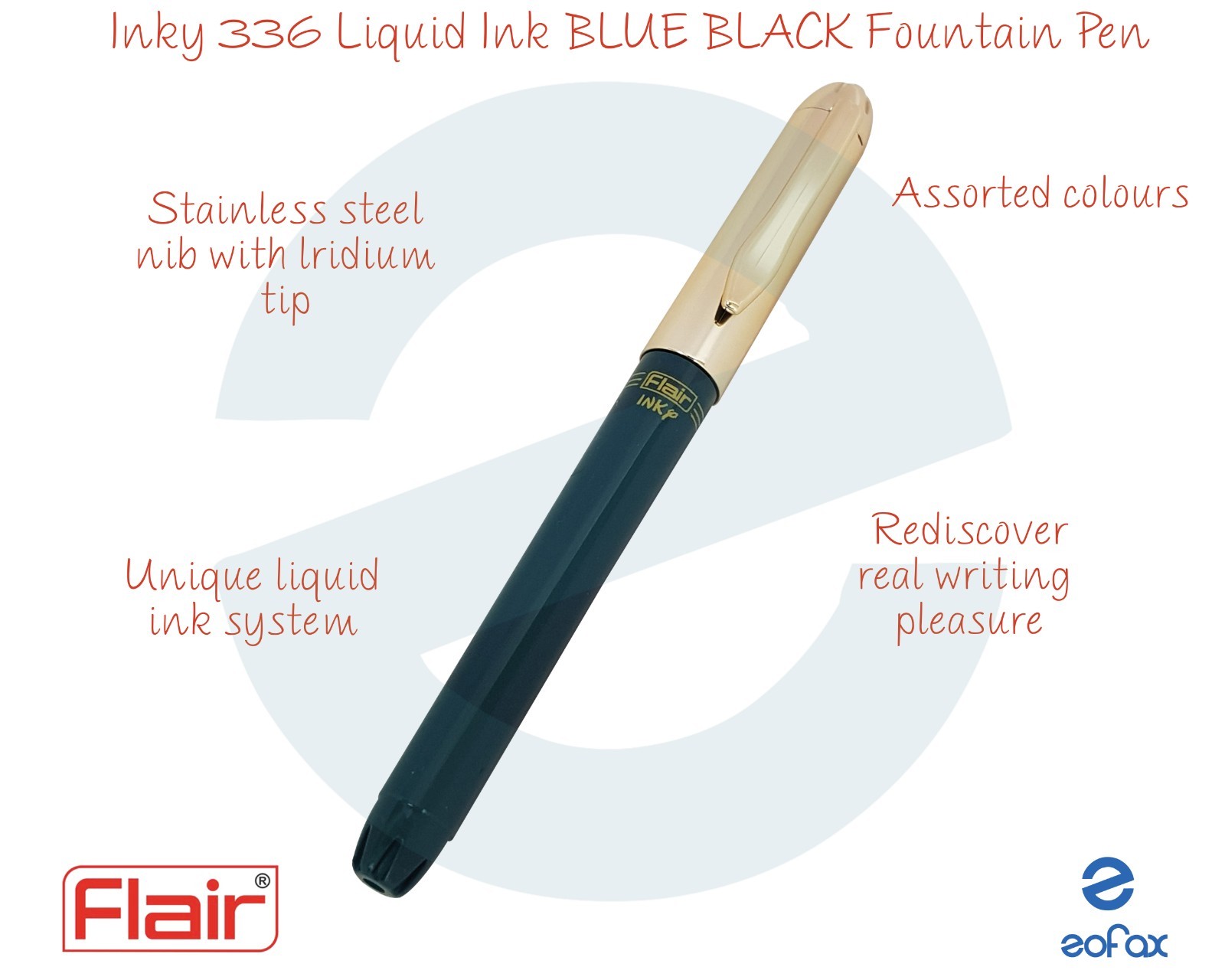 FLAIR Inky 336 BLACK BLUE Fountain Pen Set Steel Nib Iridium Tip ...