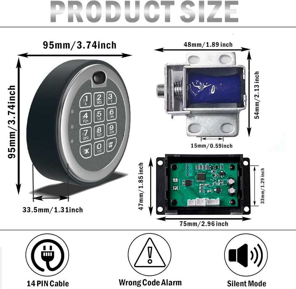Digital Keypad Lock Gun Safe Lock Replacement Electronic Solenoid Lock ...