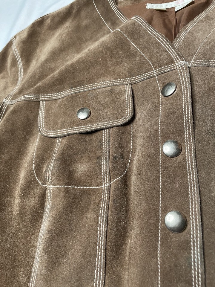 Perry Ellis Marc Jacobs Crop Brown Suede Leather Jacket Grunge Spring ...