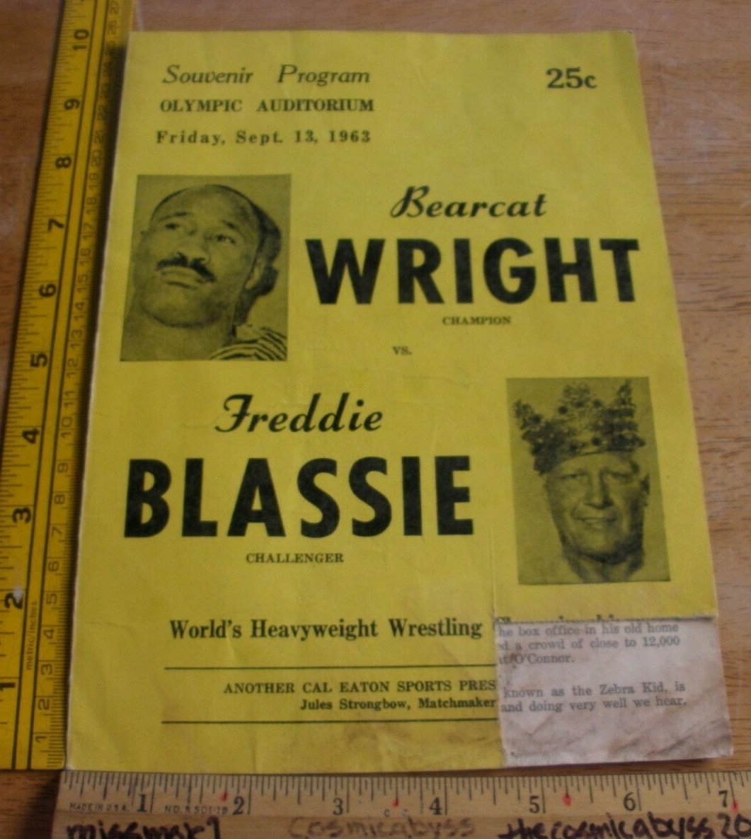 Freddie Blassie vs Bearcat Wright Professional Wrestling 1963 program Olympic d | eBay