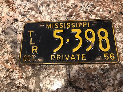 1956 MISSISSIPPI TRAILER LICENSE PLATE 5 398 | eBay