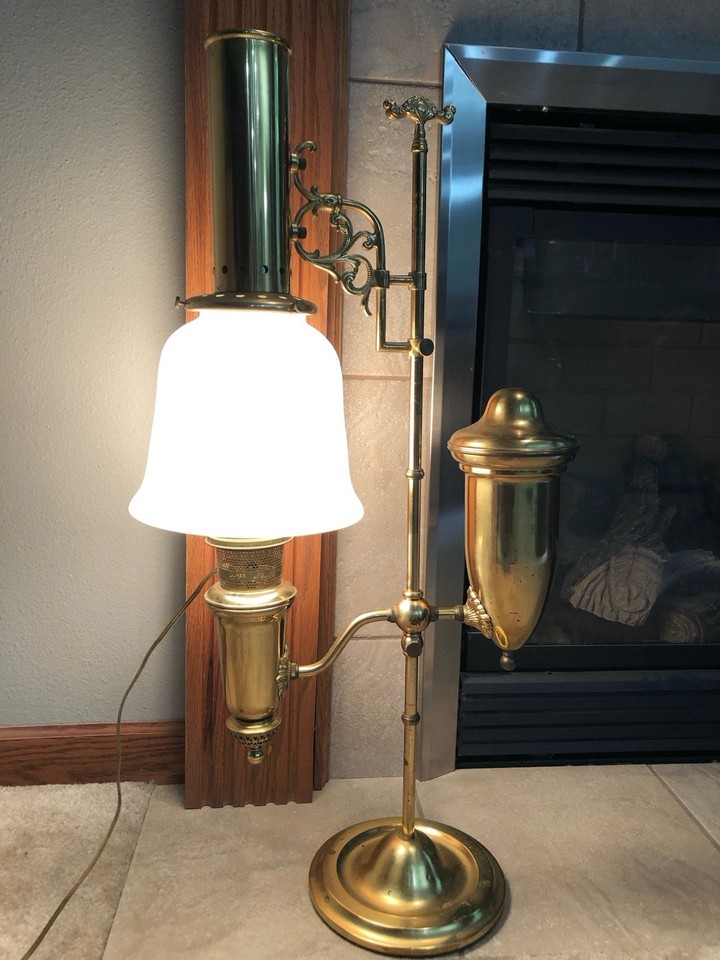 Vintage Aladdin Brass Student Lamp MilkGlass Shade Electric75th ...