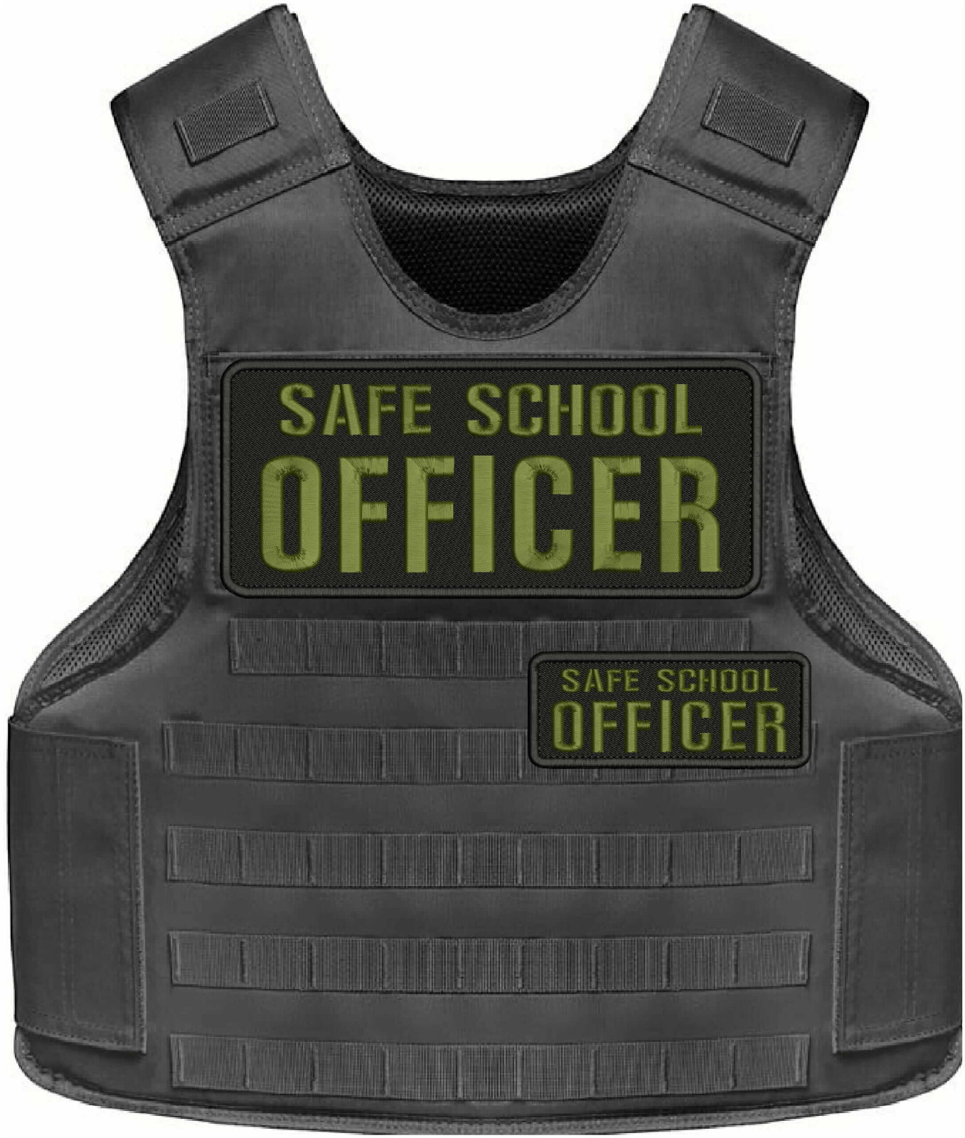 SAFE SCHOOL OFFICER EMB PATCH 4X10 AND 2X5 VELCR@ ON BACK OD GREEN ON ...