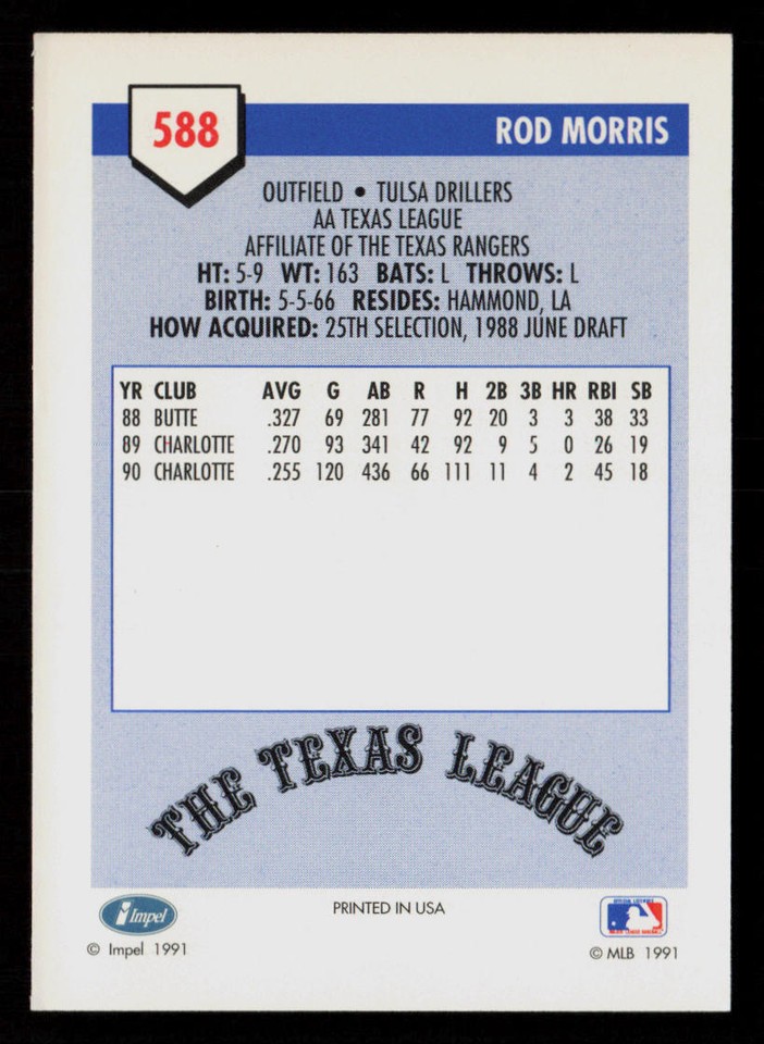 Rod Morris 1991 Line Drive AA #588 Tulsa Drillers Baseball Card | eBay