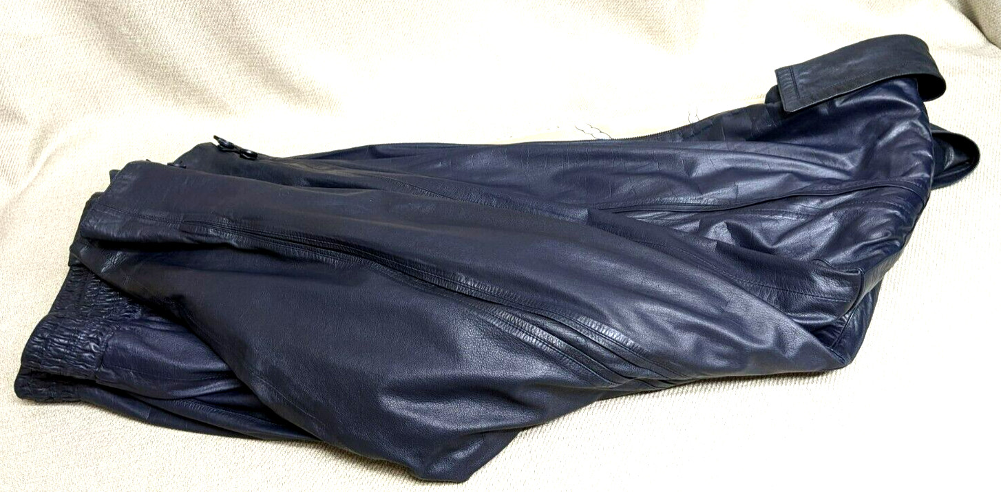 Vintage Zilli Ladies Navy Calf Leather Jacket Size 2X… - Gem
