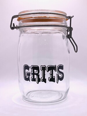 Vtg 1L Glass Jar Canister Grits Hinged Metal Bale Lid Made In France | eBay