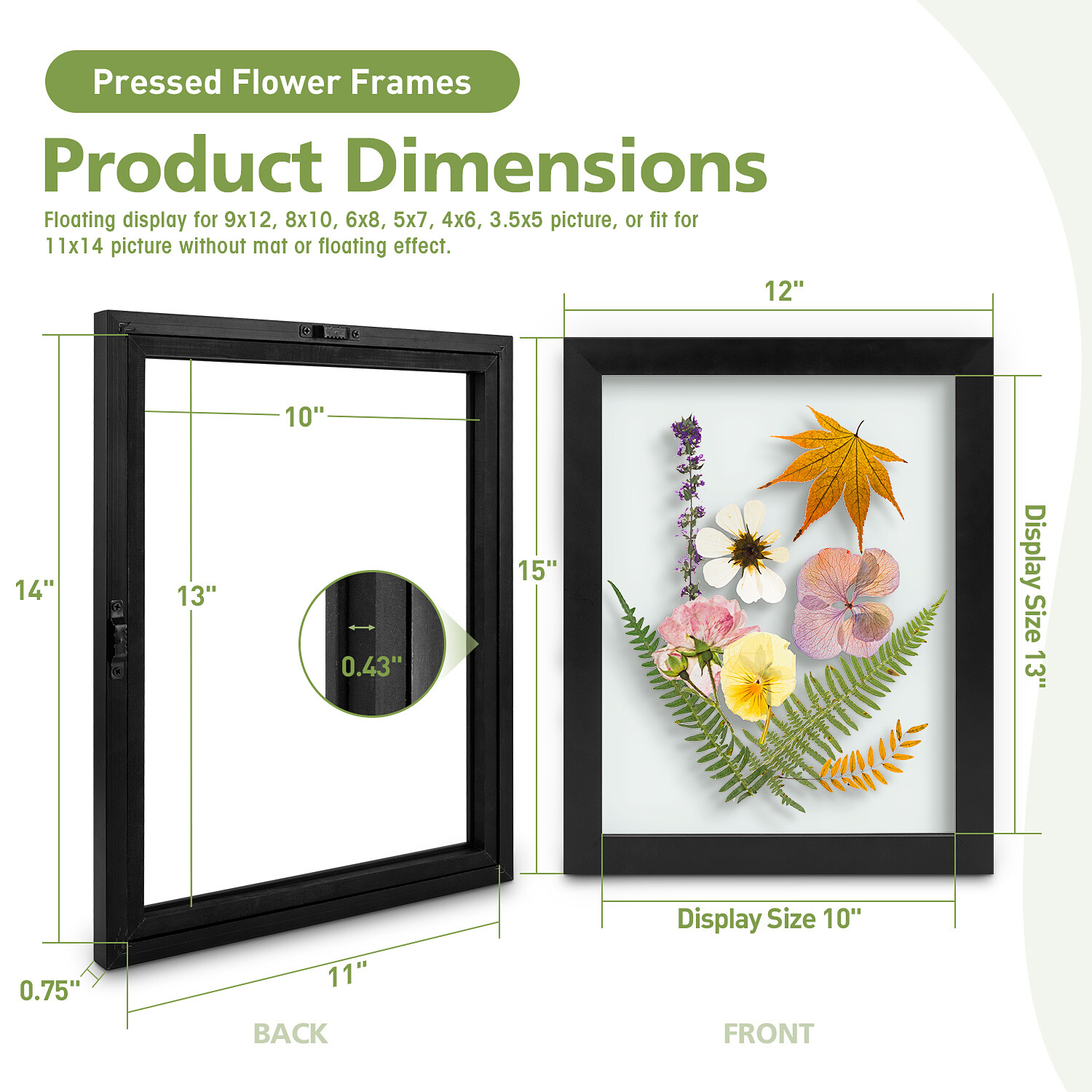 Black Floating Picture Frame Wood Pressed Flower Frames Display Any ...