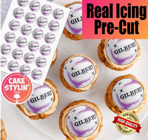 24 x NETBALL Edible Cupcake Toppers ICING SHEET SPORTS BALL Cake Pre ...