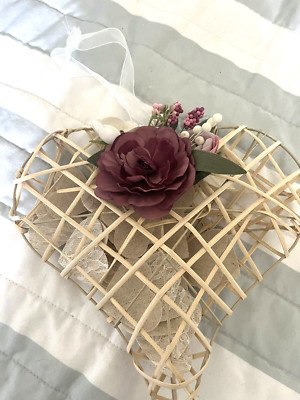 STRAW HEART HANDMADE W/ HEART INSERTS AND FLORAL, WEDDING, ANNIVERSARY ...