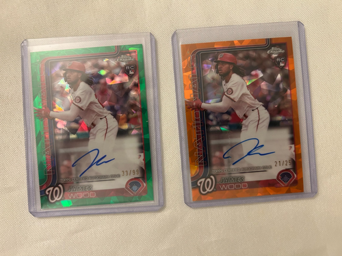 Two 2025 Topps Chrome James Wood Autographed Cards, Numbered /25 and ...
