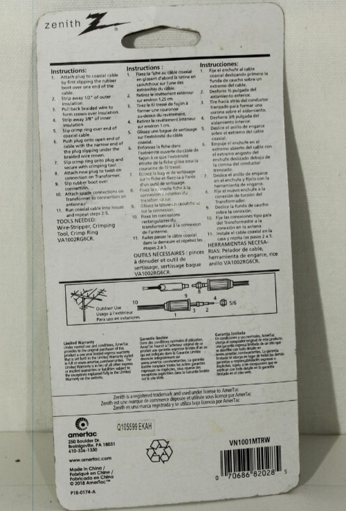Zenith Antenna Transformer Outdoor 300 Ohm to 75 Ohm VN1001MTRW | eBay