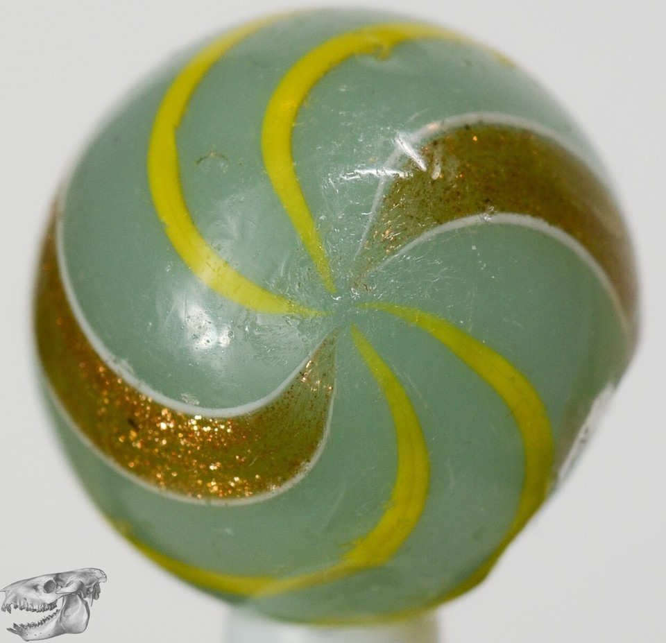 Handmade Banded Lutz Marble, Rare Opaque Green Glass 27/32 in ...
