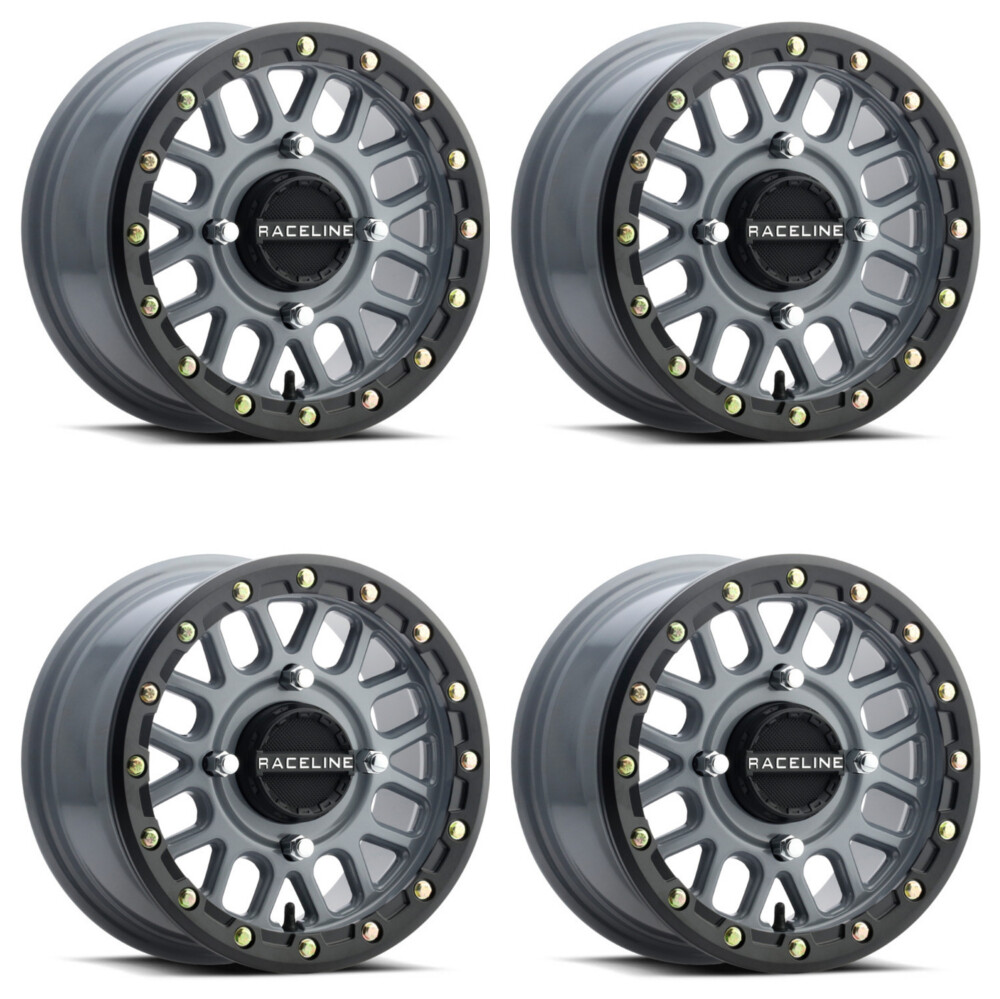 4 ATV/UTV Wheels Set 14in Raceline Podium Beadlock Gray 4/156 5+2 550 ...