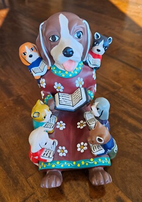 Peruvian Clay Pottery Storyteller Dog with 6 Puppies and Books, Vintage ...