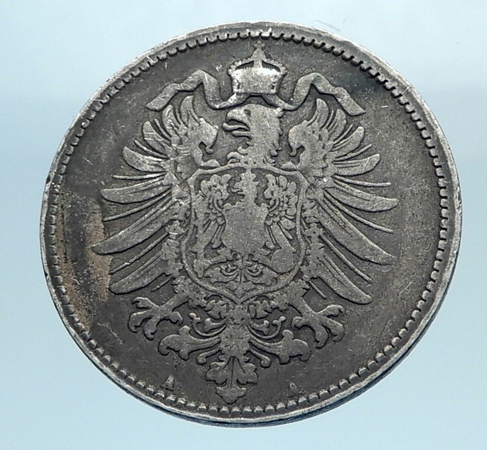 1875 G GERMANY KING WILHELM I & Wreath Genuine Antique Silver 1 Mark ...