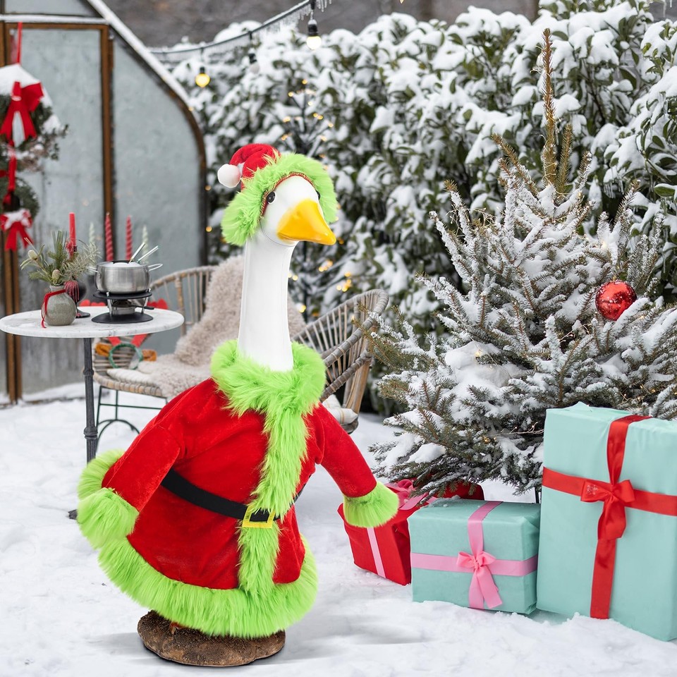 Christmas Goose Outfit for 23" Lawn Decor, Yellow Green Santa Claus ...