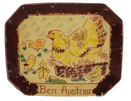 Robesonia Breininger Redware Platter ~ Ben Austrian Chicks ~ sign Curt ...