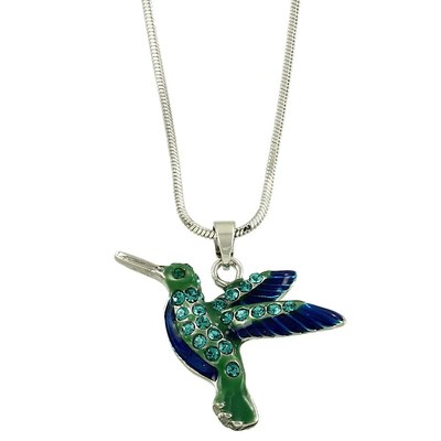 Silver Tone Blue Crystal Hummingbird Charm Pendant Necklace 17" Chain ...