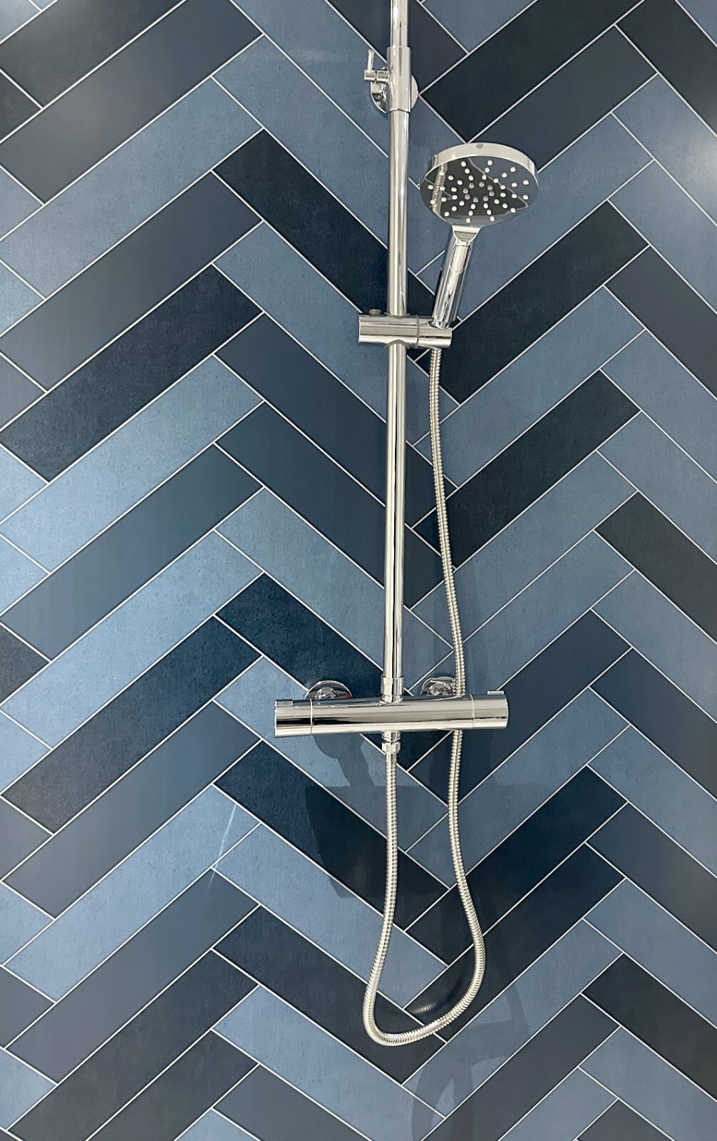 Multi Blue Chevron Tile 1000mm Shower Wall Panel 1m x 2.4m PVC Bathroom ...