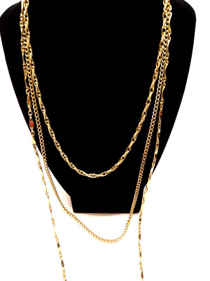 Gold Tone Triple Strand Multi Chain Necklace ~ Box Tab Clasp | eBay