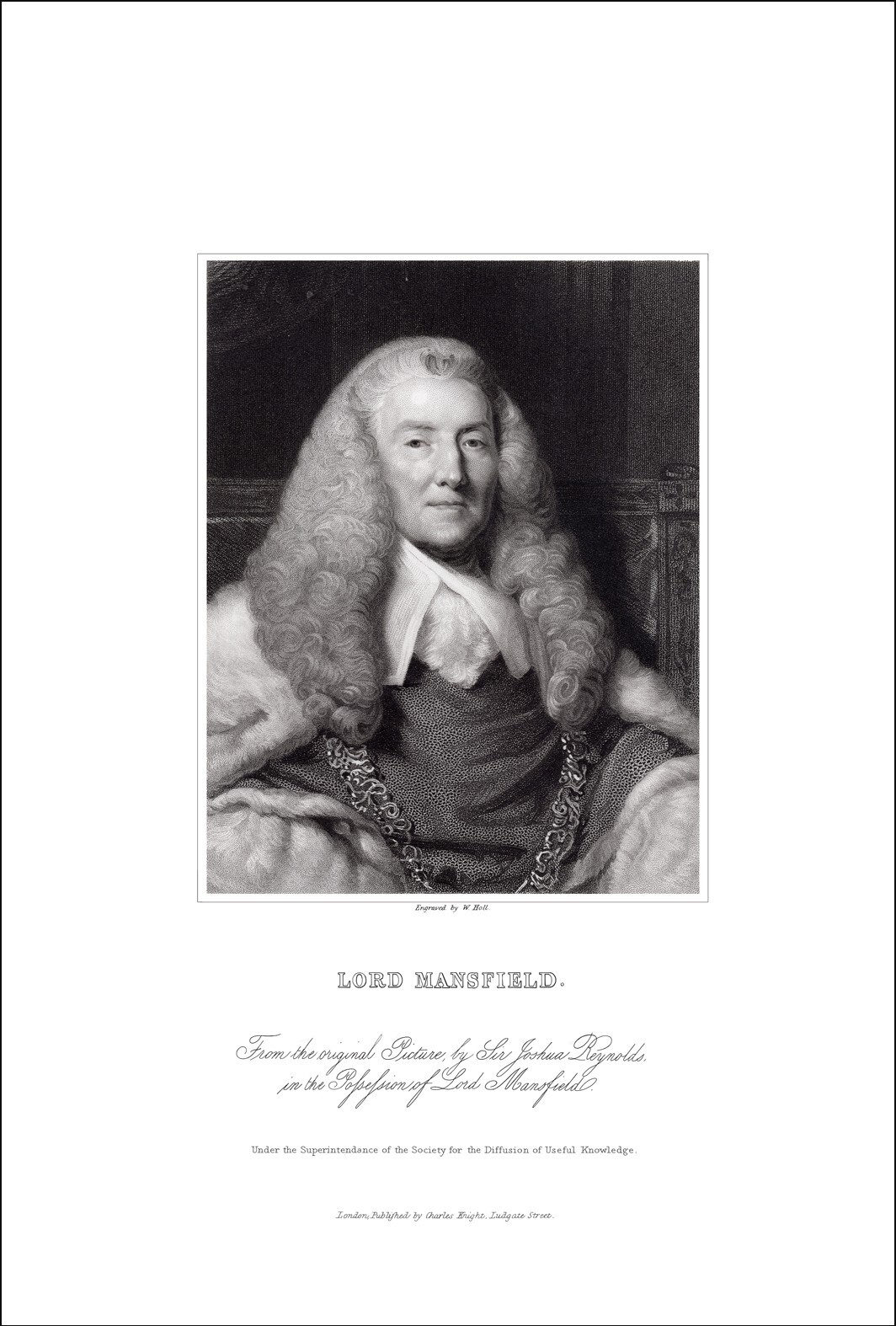 WILLIAM MURRAY LORD MANSFIELD 1835 engraving Joshua Reynolds pinx Holl ...