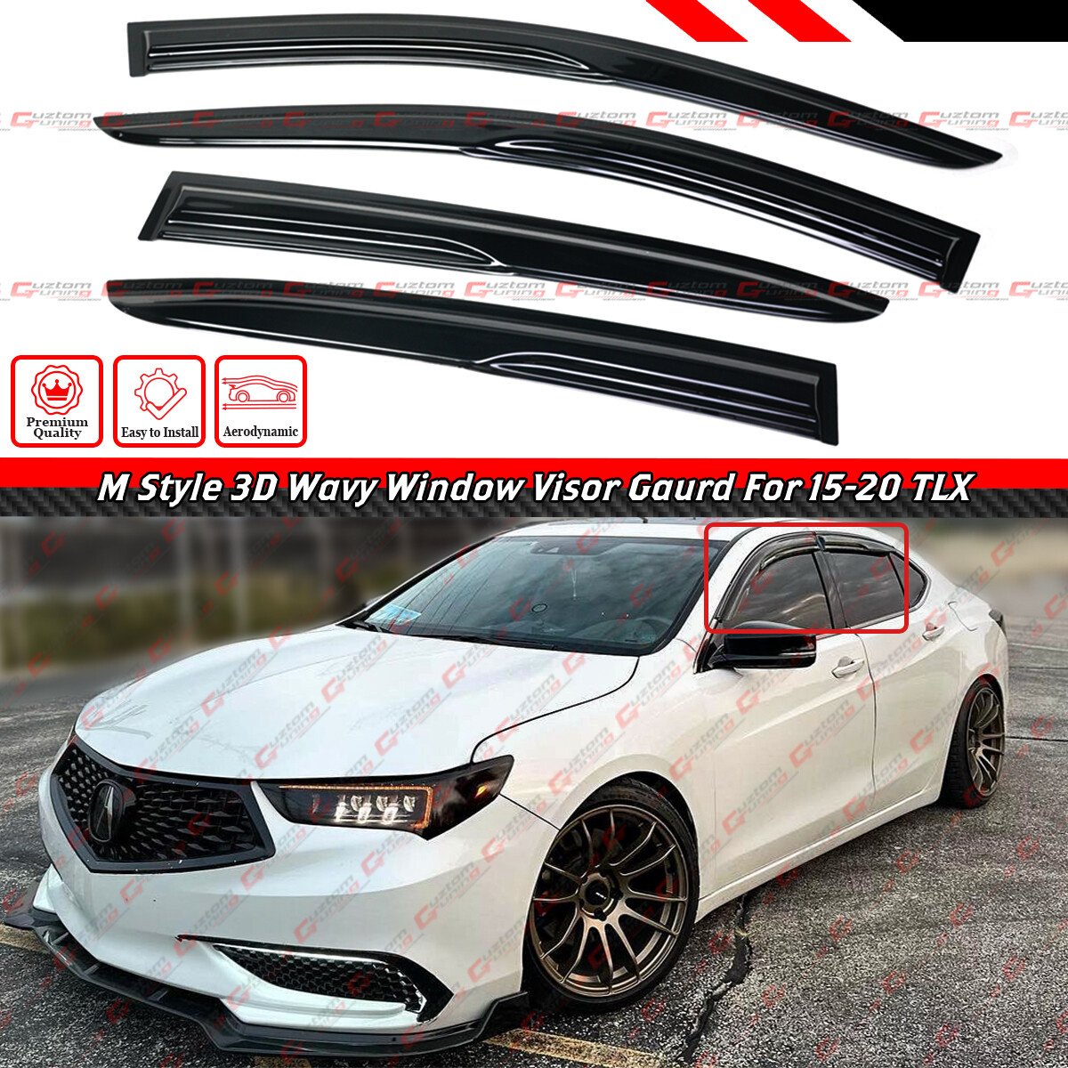 FOR 2015-2020 Acura TLX JDM Aero Style 3D Wavy Window Visor Rain Guard ...