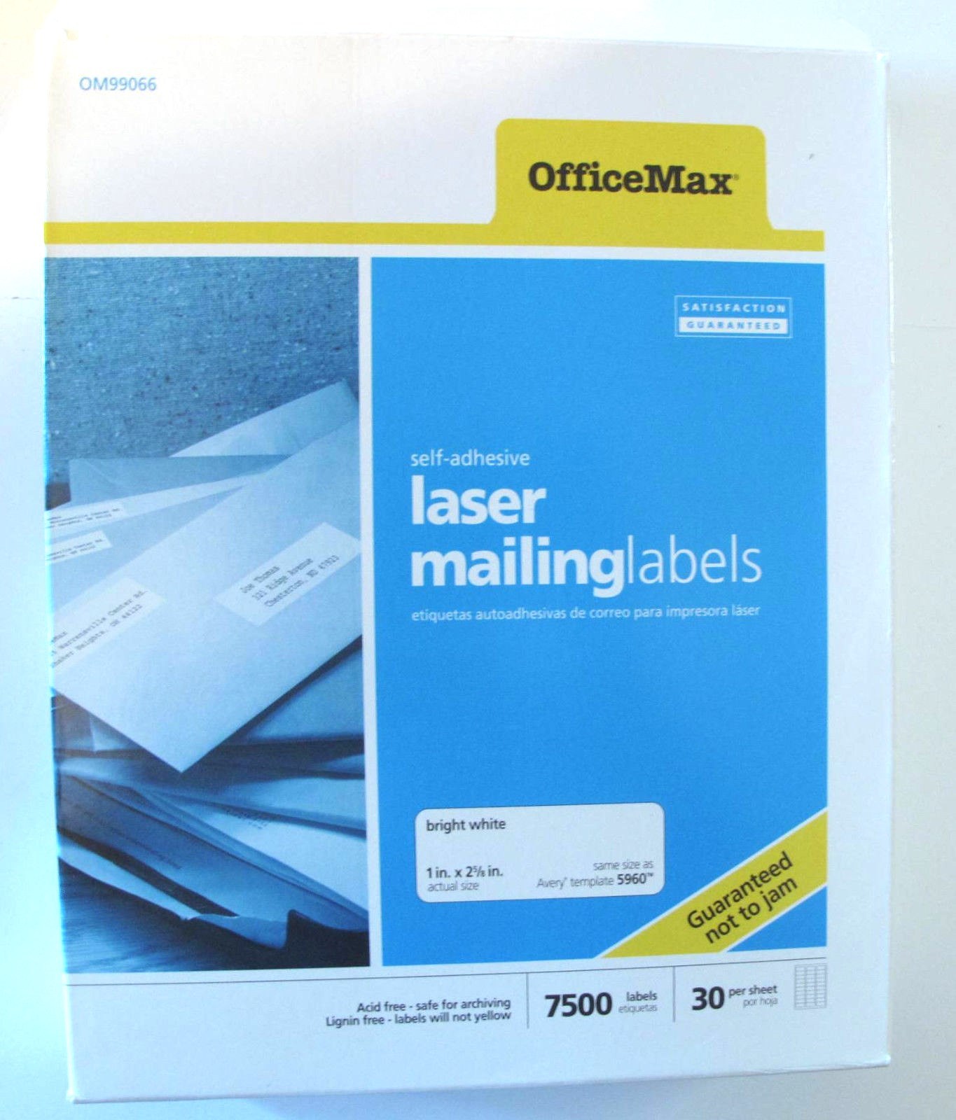 OfficeMax Laser Mailing Labels White 1" x 2 5/8" Self Adhesive, Used ...