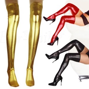 Sexy Long Spandex Latex Rubber PU Leather Stockings Thigh High Tights ...