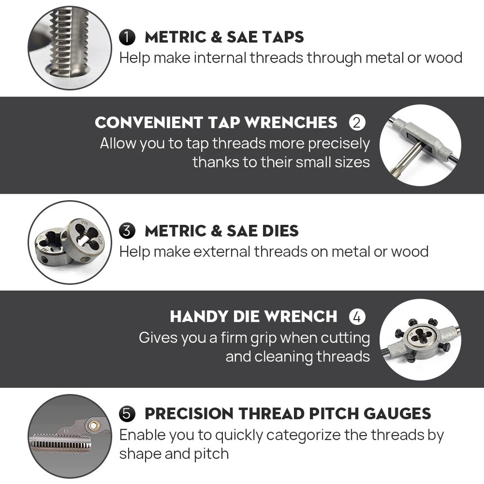 32 Pieces Tap and Dies Set Split Dies Metric Screw Threads Cutting ...